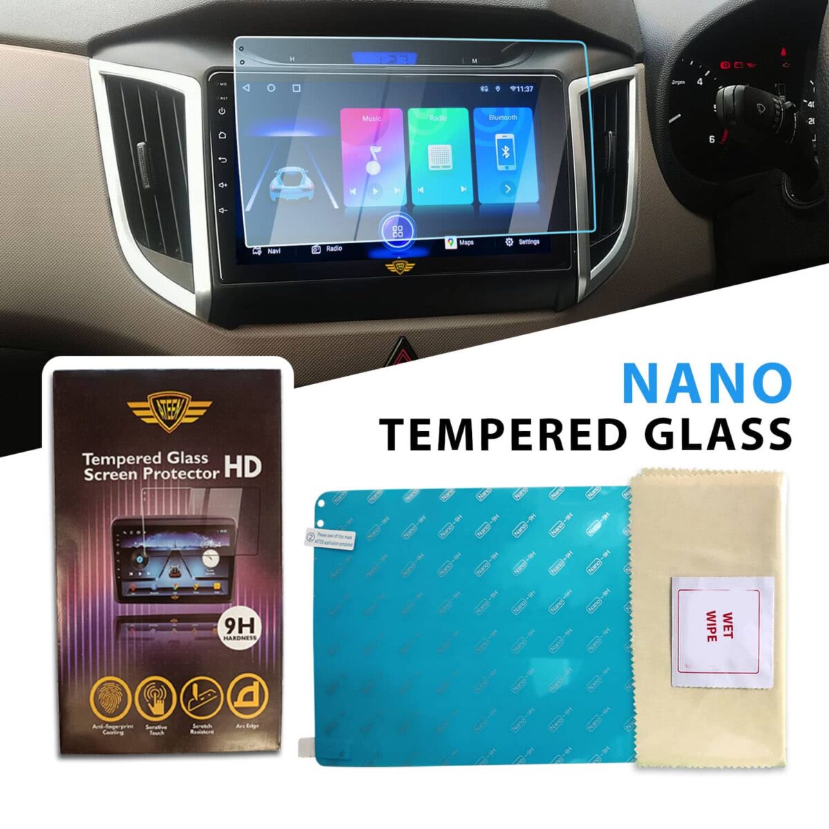 Ateen Nano Tempered Glass For Volkswagen Taigun Android Stereo